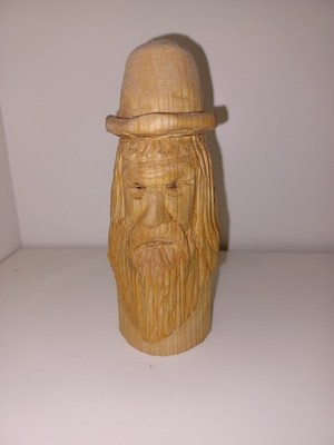 Hand carved rustic face decor from basswood design with derby hat ...
