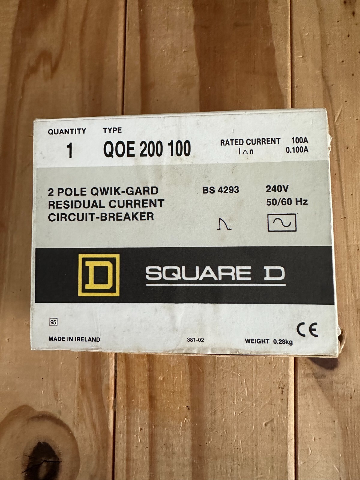 Square D RCD 100 Amp 100ma Double Pole 100a Type QOE RCCB QOE200100 for ...