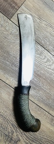 OLD BOLO KNIFE 10”x2.5” Wrapped Horn Handle Carbon Steel Vintage ...
