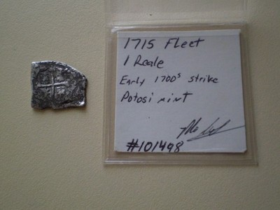 ANTIQUE 1715 FLEET SPANISH "COB" SILVER 1 REALE COIN. HAS COA 3.1 GRAMS ...