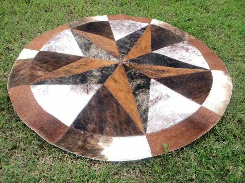 BIG Star Cowhide Rug Cow Hide Skin Carpet Leather Round patchwork S82 ...