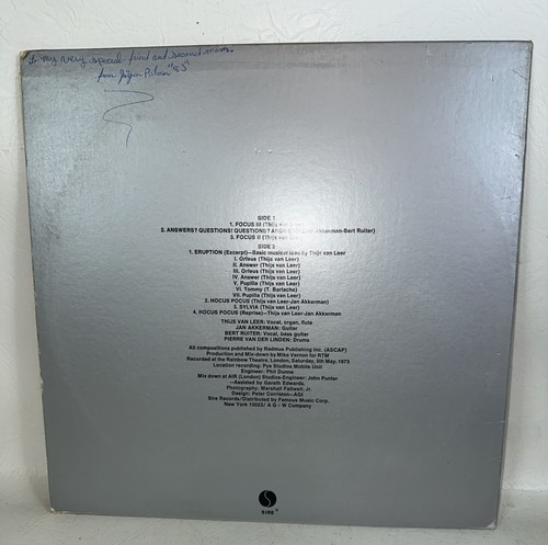 Focus Live At The Rainbow 1973 Vinyl LP Sire Records SAS-7408 ...