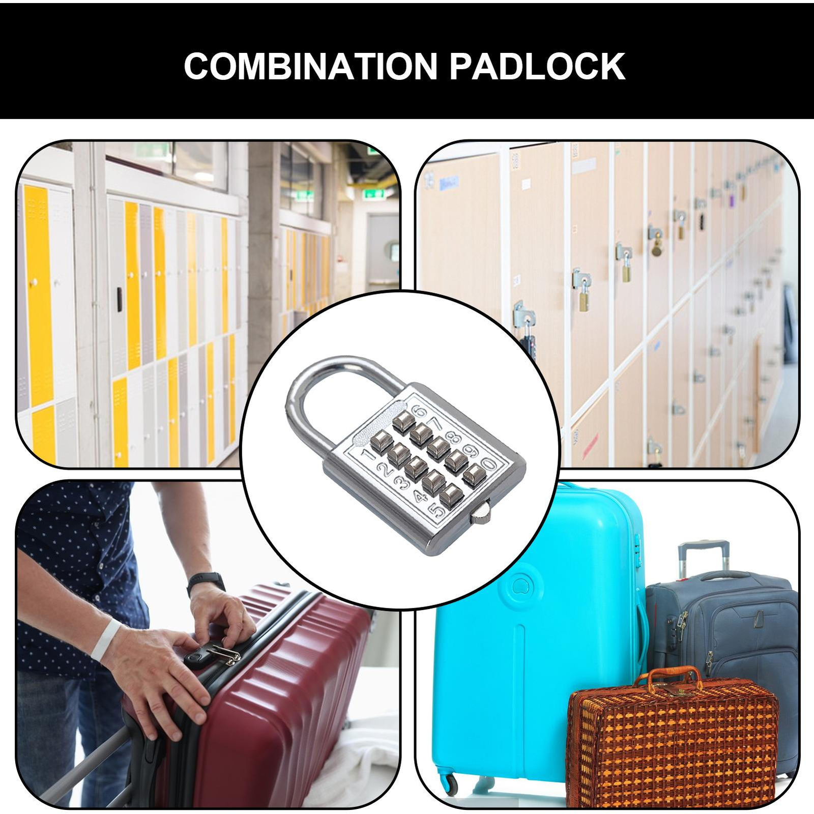 8/10 Digit Combination Padlock Small Travel Lock for Backpack Gym ...