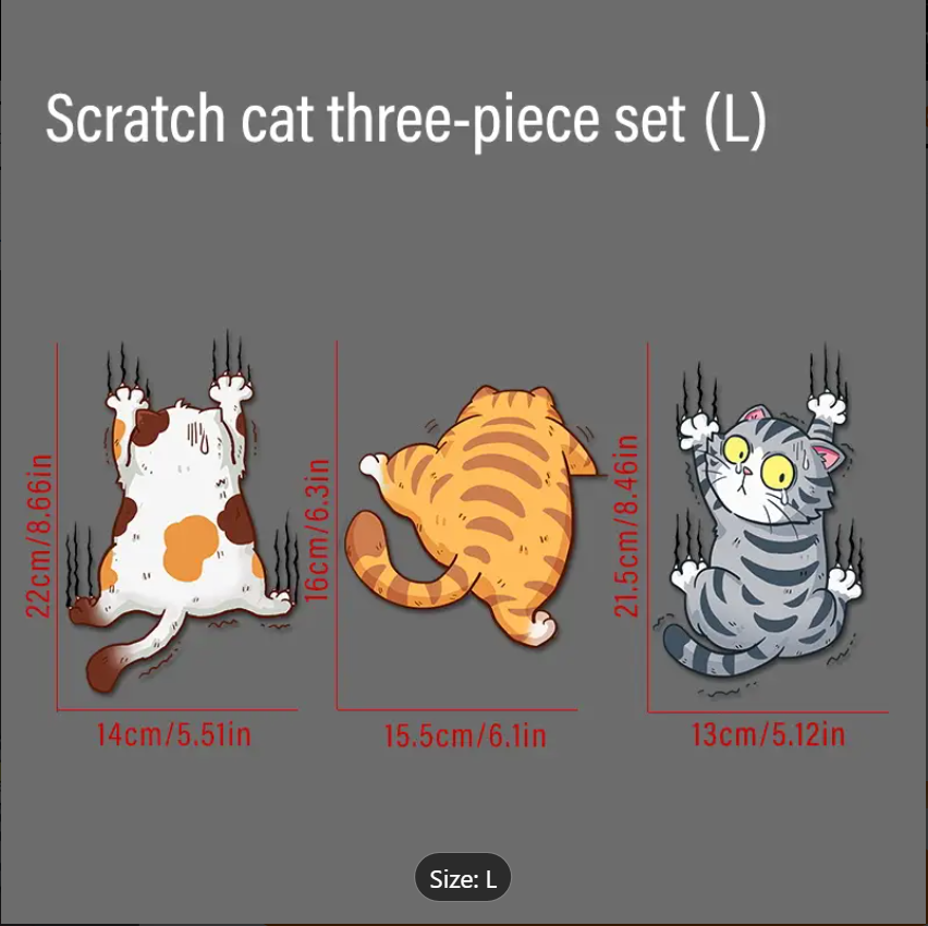 3pcs Scared Cartoon Cat LARGE Scratching Car Decal Window Laptop ...