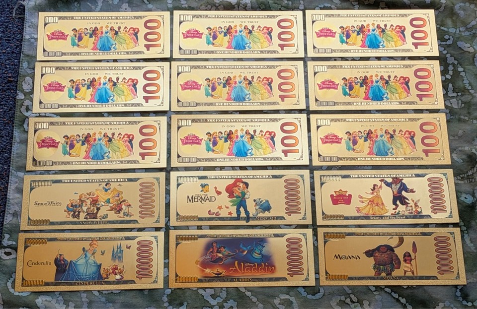 15 Piece 24k Gold Foil Plated Disney Princess' Collectible Banknote Set ...