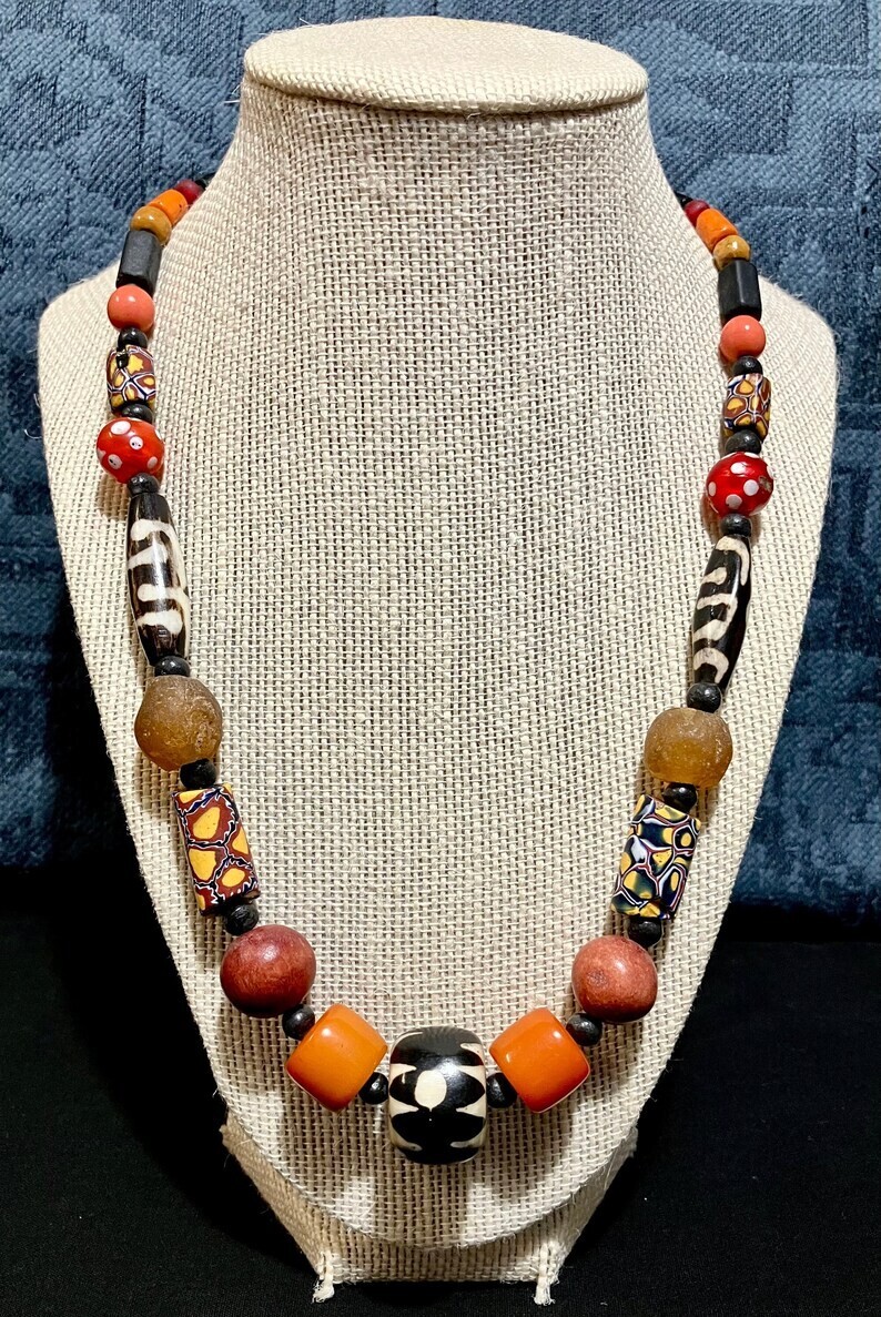 African trade bead necklace - Gem