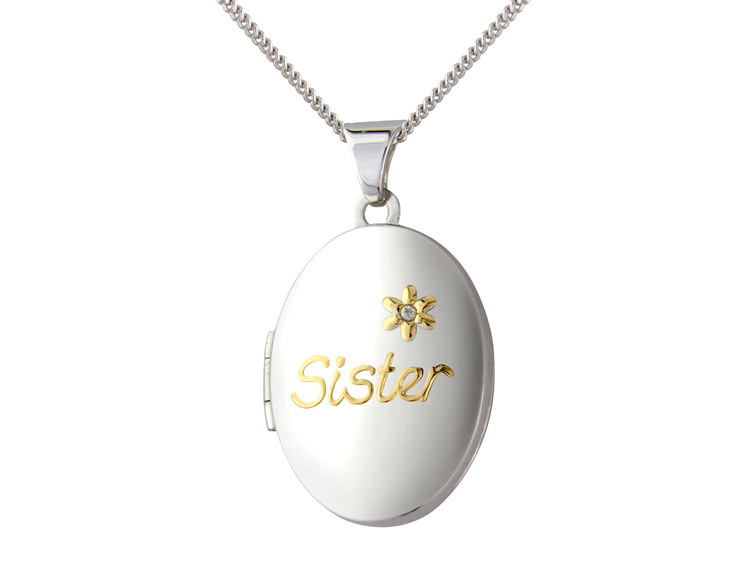 Sterling Silver Locket Oval Sister and 18"/45cm Chain | eBay Australia