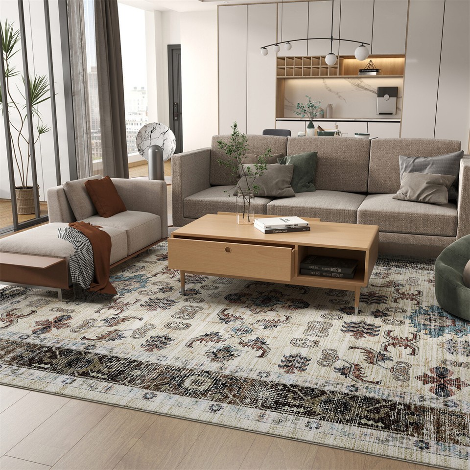 Vintage Area Rugs for Living Room Bedroom Large Indoor Non Slip Carpet ...