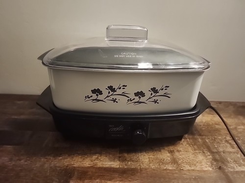 Vintage West Bend 4 Quart Slow Cooker/Griddle, USA Off White Floral ...