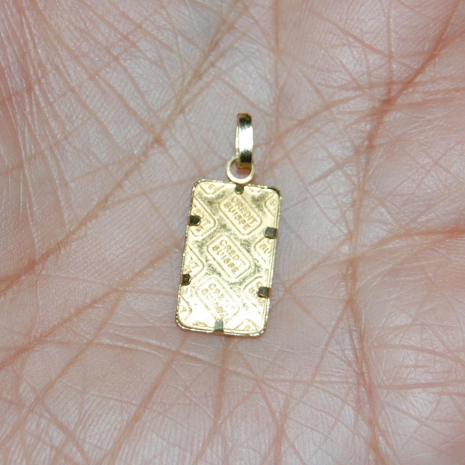 14K & 22K 999.9 Credit Suisse Solid Yellow Gold Pendant Bar Bezel Frame ...
