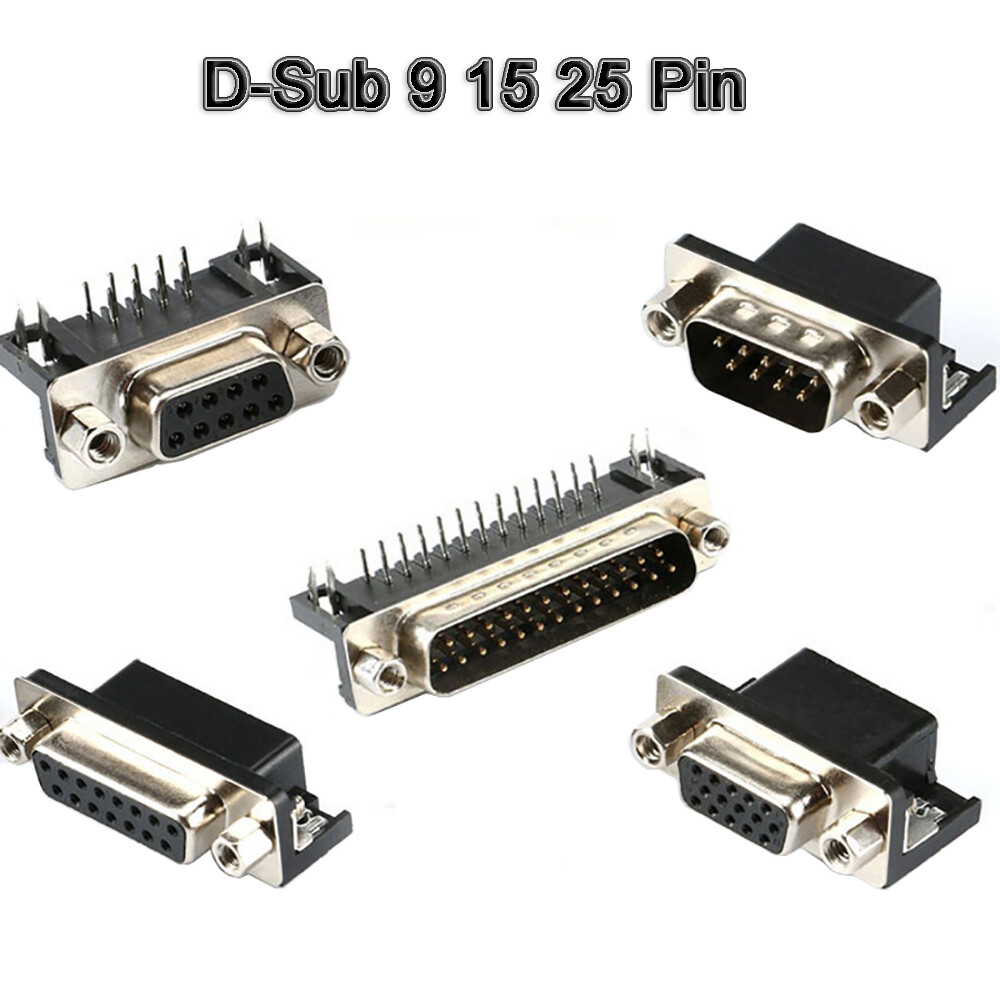 Right Angle PCB D Connector D-Sub 9 15 25 Pin Plug Socket Female & Male ...