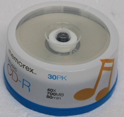 30PK MEMOREX CD-R Logo 40x 700MB 80min Blanks Spindle High Speed CD's ...