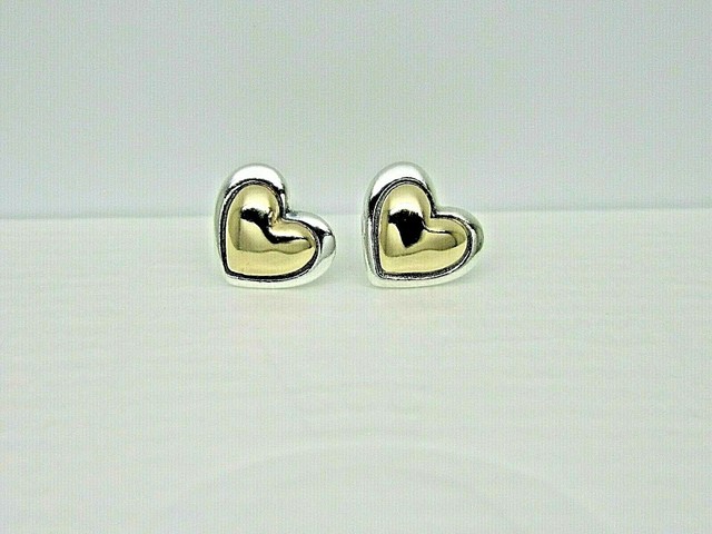 Authentic Pandora #299389C00 Domed Golden Heart Stud Earrings with 14K ...