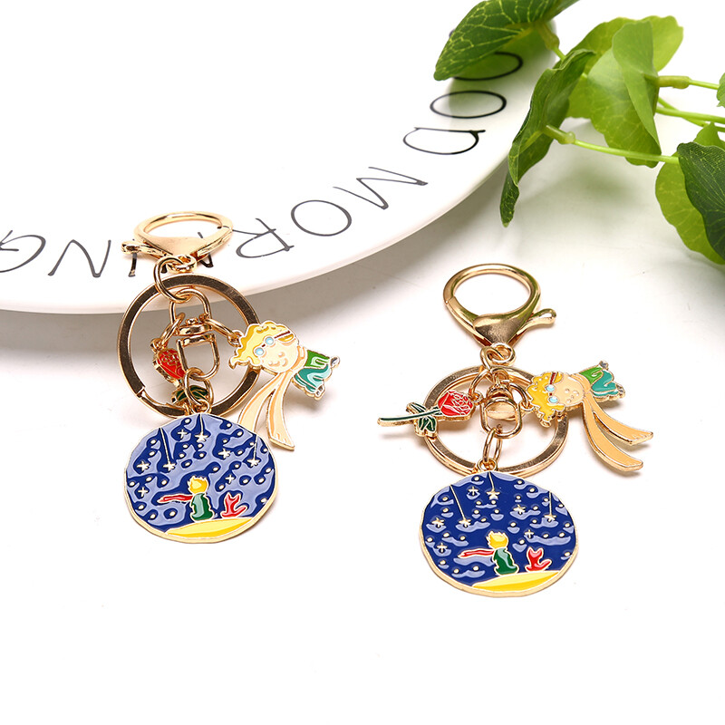 Fashion Metal Rose Keychains Starry Little Prince Keyring Creative Boy ...
