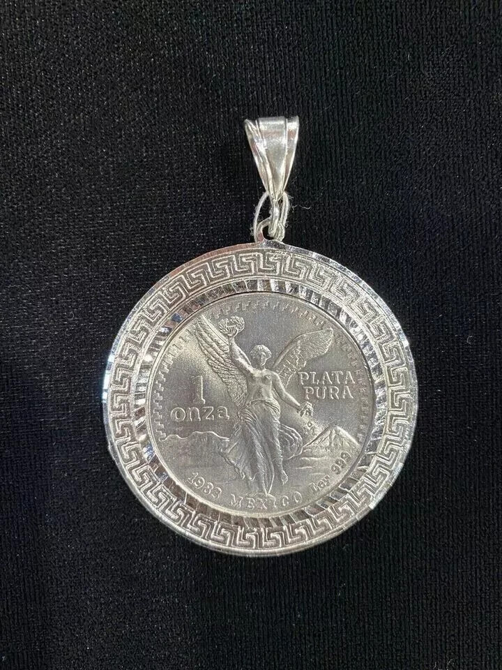 925 Sterling Silver CENTENARIO Mexican Shape Charm Pendant 14K White ...