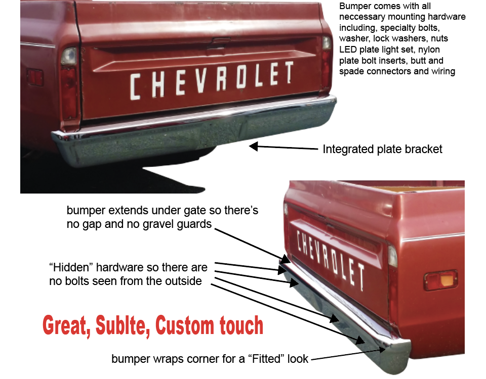 Custom Smoothie Rear Bumper 67-72 Chevy Pickup Fleetside (Key Parts ...