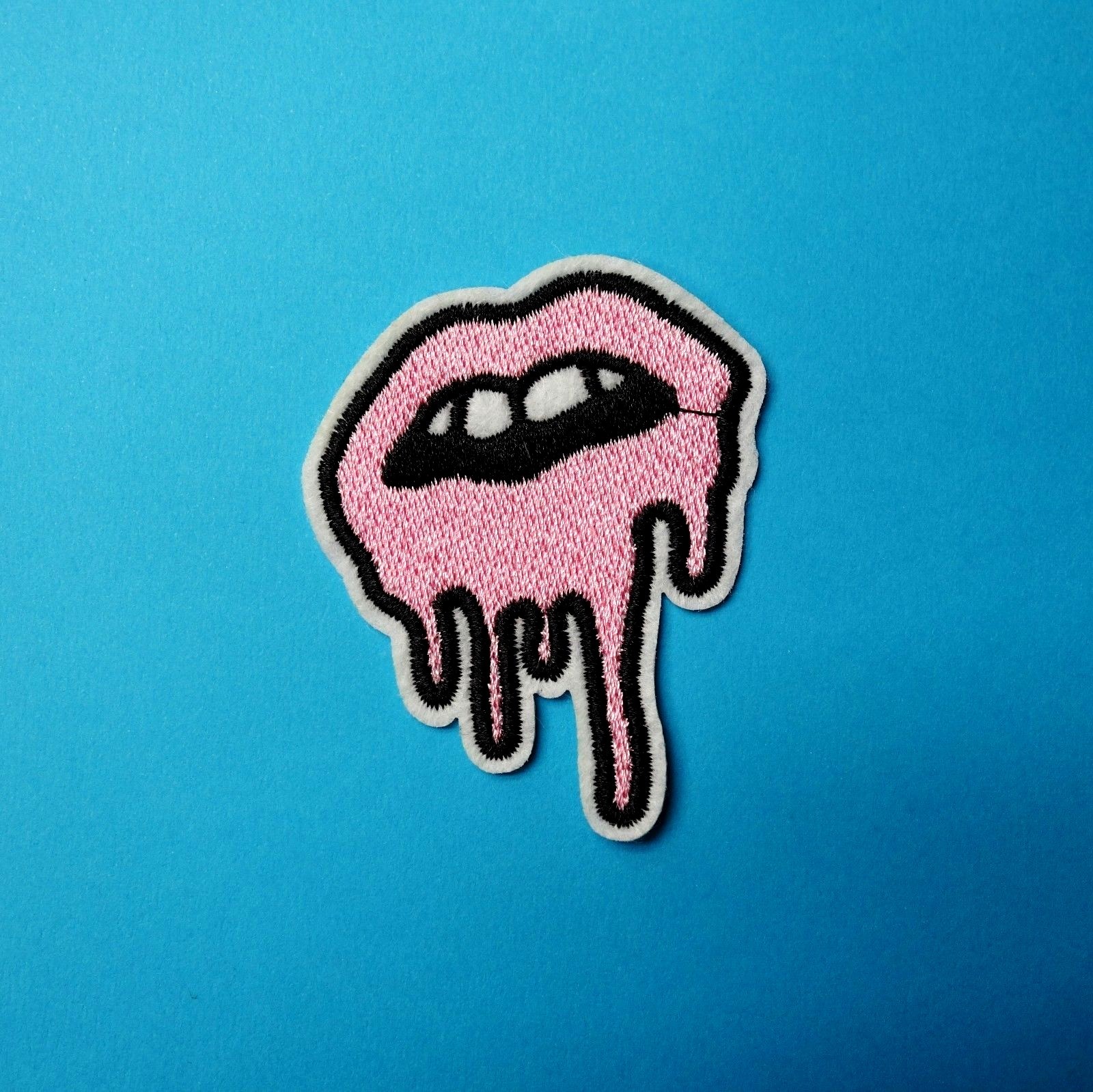 Pink Lips Patch, Dripping Melting Iron-On Embroidered, Punk Grunge Goth ...