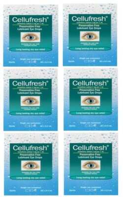 6x Cellufresh Lubricant Eye Drops 30 x 0.4mL Vials Long Lasting Dry Eye ...