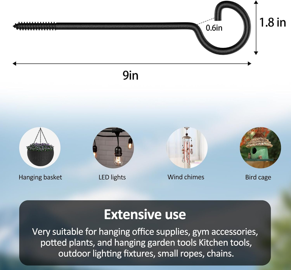 Screw Hooks for Hanging,10Pcs Long Screw-in Hooks,Ceiling Hooks 9in ...