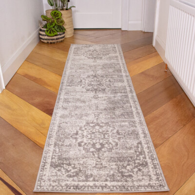 Faded Grey Hallway Runner Transitional Modern Area Rug Long Hall Carpet ...