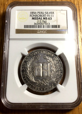 1856 Peru Constitutional Convention medal NGC MS 63 silver Lima 4 ...