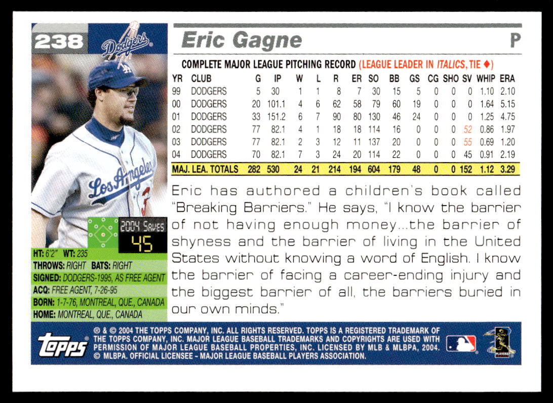 2005 Topps #238 Eric Gagne Los Angeles Dodgers | eBay