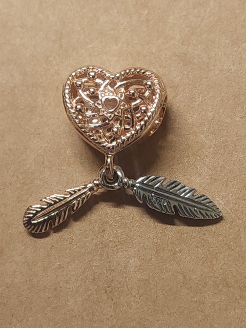 Authentic Pandora #789068C00 Heart & Feathers Dreamcatcher Charm Rose ...