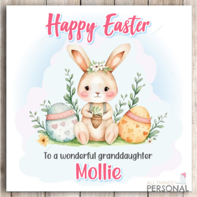 Personalised Easter Card Pink Bunny Granddaughter Daughter Niece ...