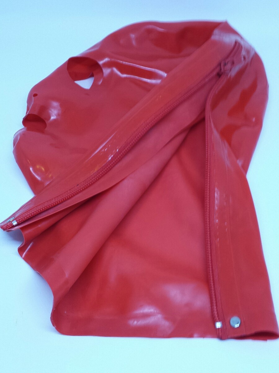 Red Latex Rubber Gummi Hood Head Face Mask Zipper Back Natural Rubber ...