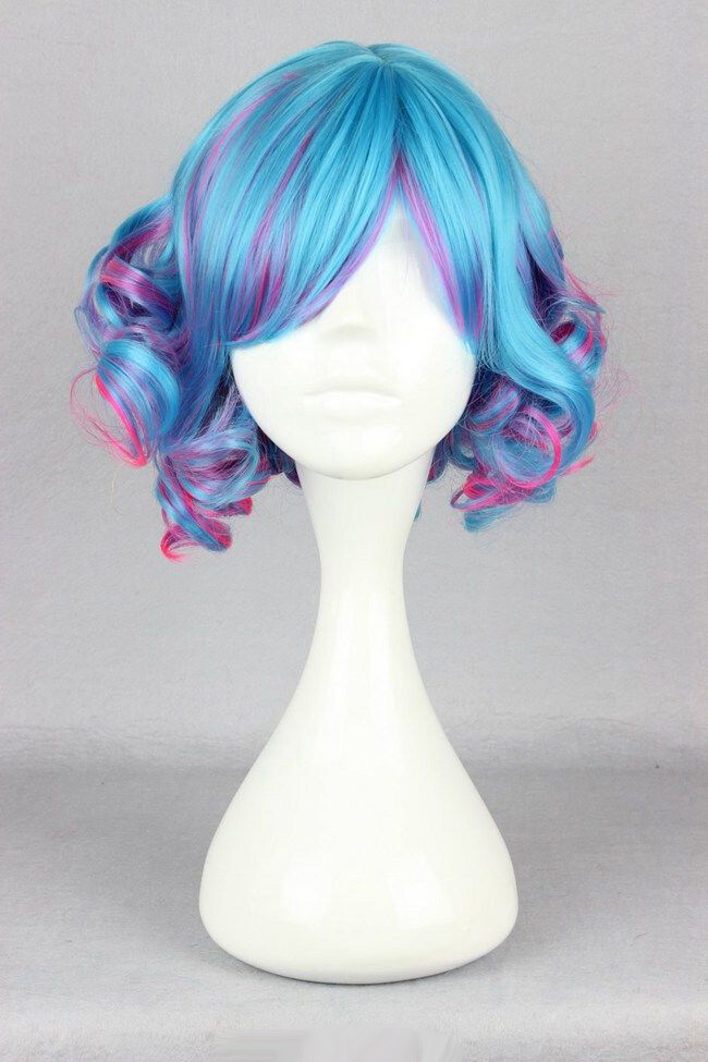 Fashion Short Multi-Color Blue Red Wavy Curly Women Lady Cosplay Hair ...