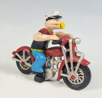 Vintage Cast Iron Popeye on a Patrol Motorcycle Toy | eBay