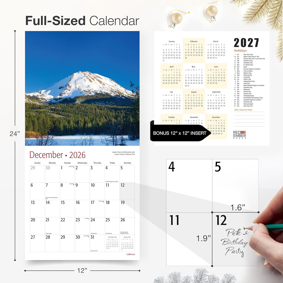 California 2026 Wall Calendar 12 Month | 12" x 24" Open | Thick ...