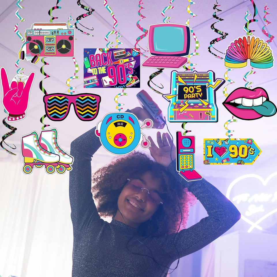 Pre-Assembled Colorful 90S Hip-Hop Hanging Swirls Cutout, Throwback ...