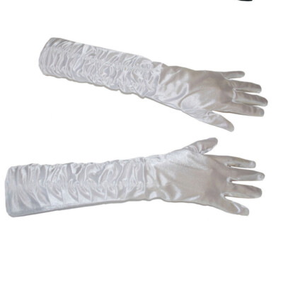 Elegant Long Elbow Length Silk Gathered Costume White Princess Gloves ...