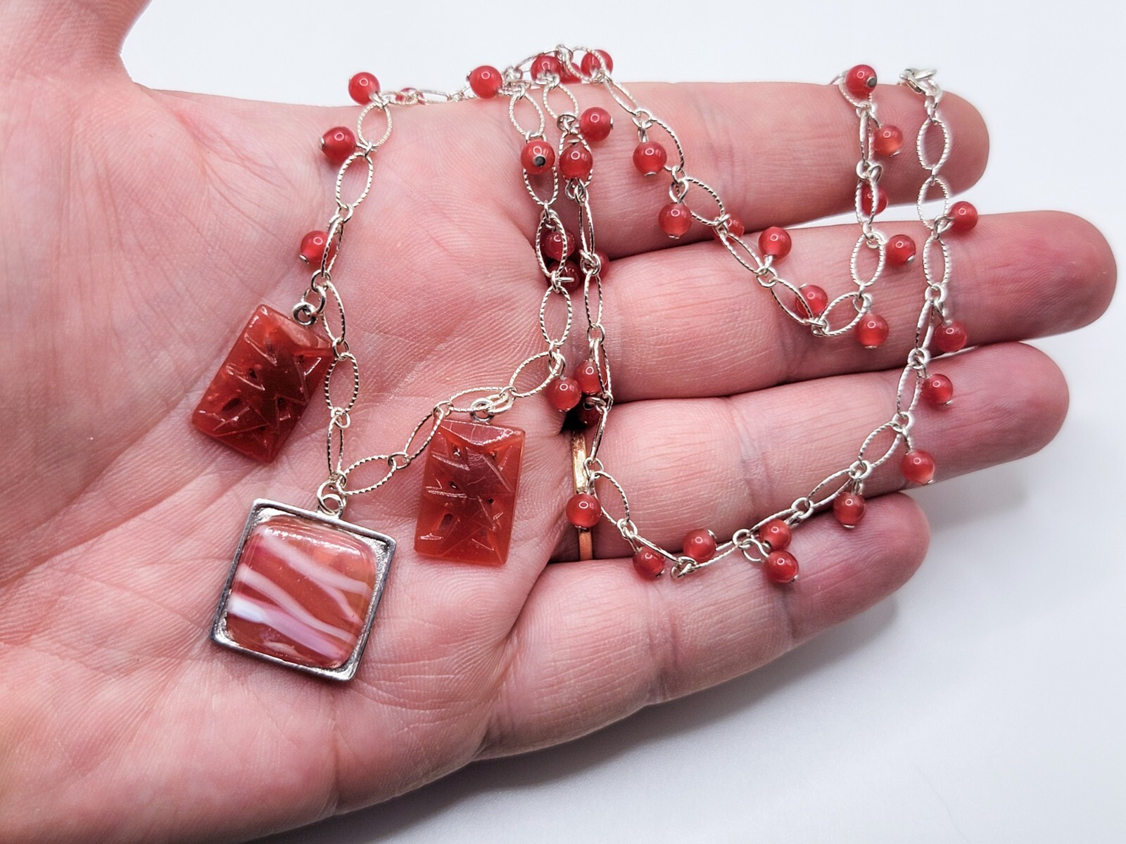 Sterling Red Uranium Glass Necklace Vintage Antique Glass 925 Silver | eBay