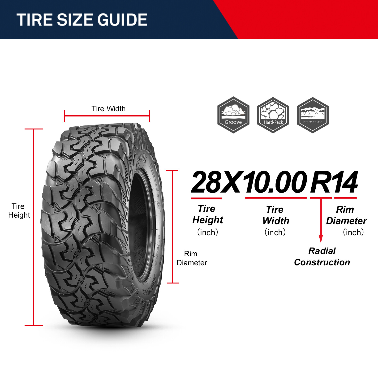 Set Of 4 28X10-14 ATV UTV SXS Tires 10Ply Radial Heavy Duty 28X10X14 ...
