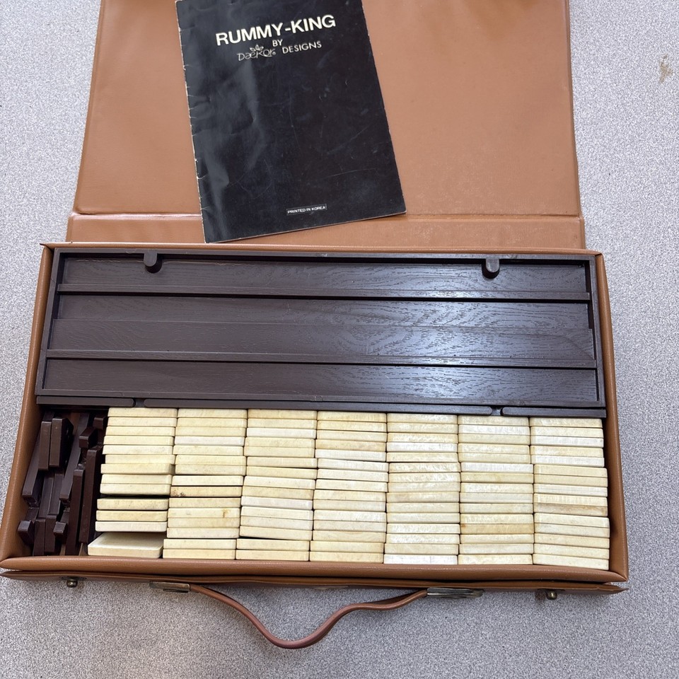 Rummy King Vintage Tile Game 103 Tiles + 4 Racks Original Case Board ...