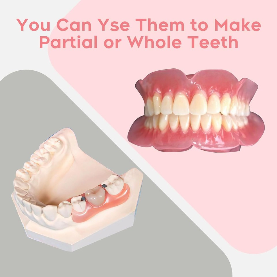 2Set Dentures Fake Teeth DIY Kit Top and Bottom Denture Temporary Fake ...