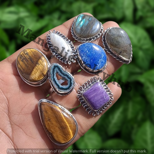 Wow Labradorite & Mix Gemstone 10PCS Rings 925 Silver Plated Wholesale ...
