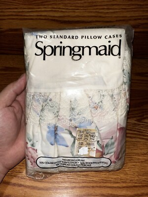 Springmaid Floral Lace Trim Standard Pillowcases Luxury Percale Vintage ...