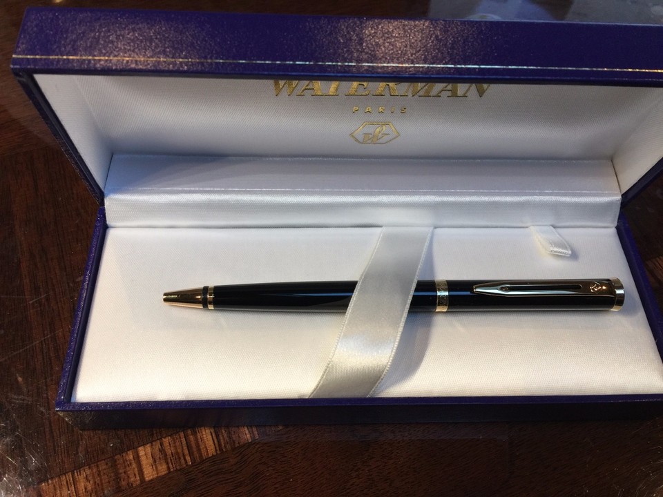WATERMAN FRANCE BLACK WITH GOLD TRIM FOUNTAIN PEN AND BALLPOINT PEN SET ...