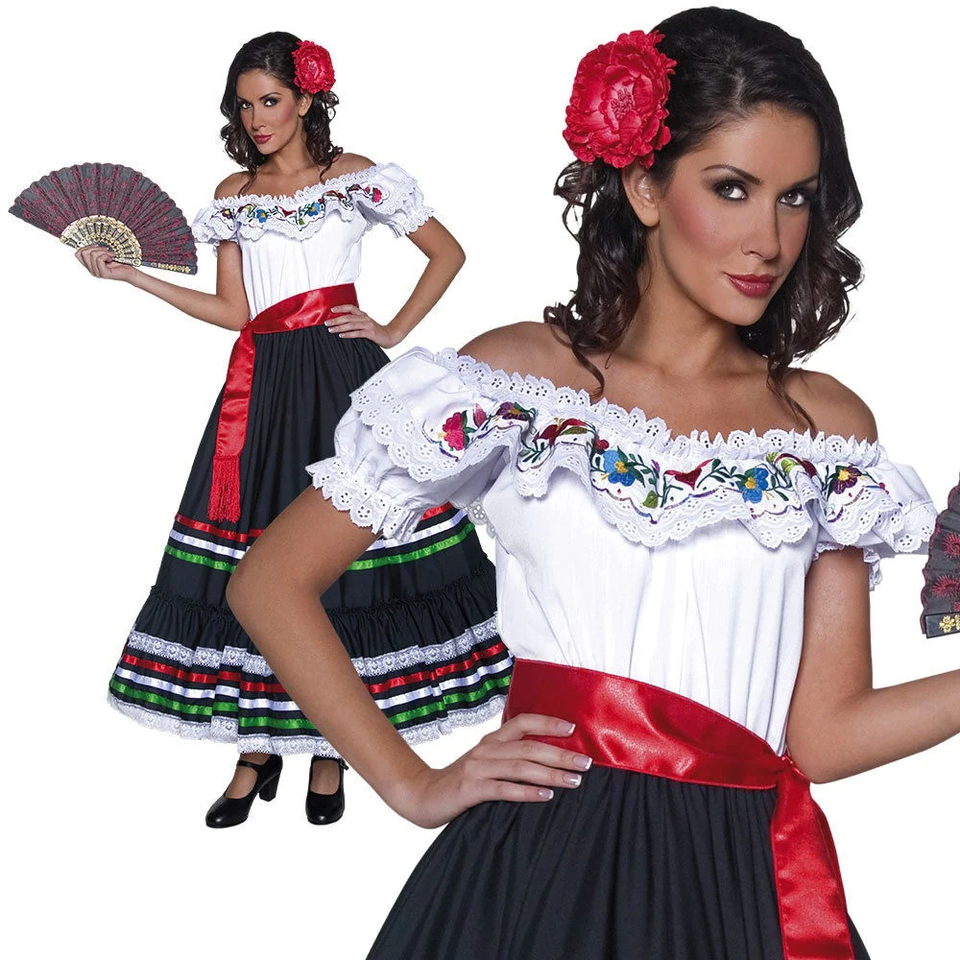 Senorita Costume Mexican Spanish Lady Wild West Ladies Fancy Dress UK 8 ...
