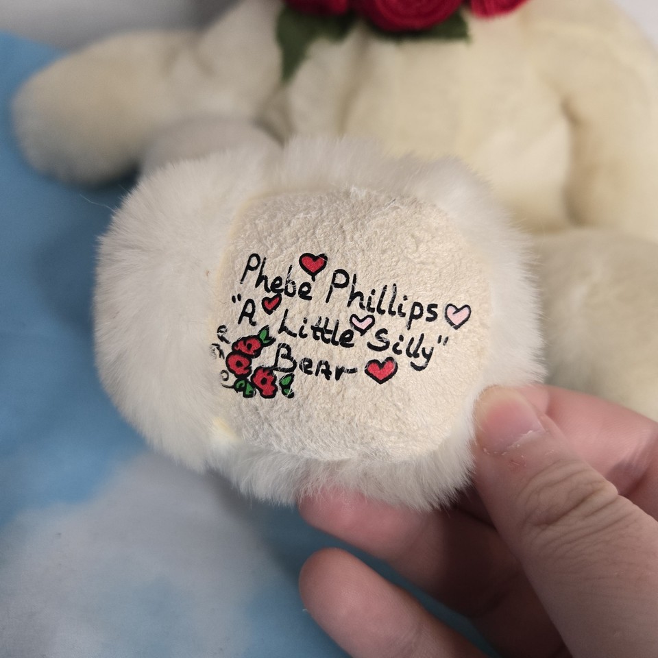 Phebe Phillips A Little Silly Bear White Plush Roses Red Wings 15 ...