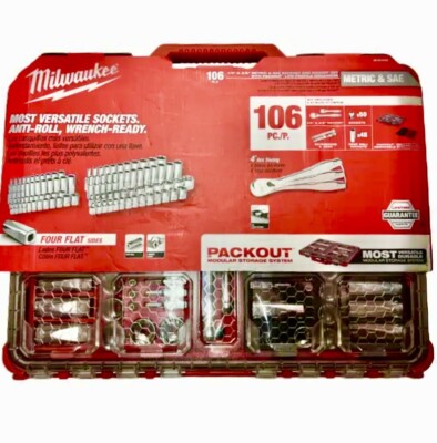 Milwaukee 48-22-9486 1/4" & 3/8” Drive 106pc Ratchet & Socket Set Kit ...