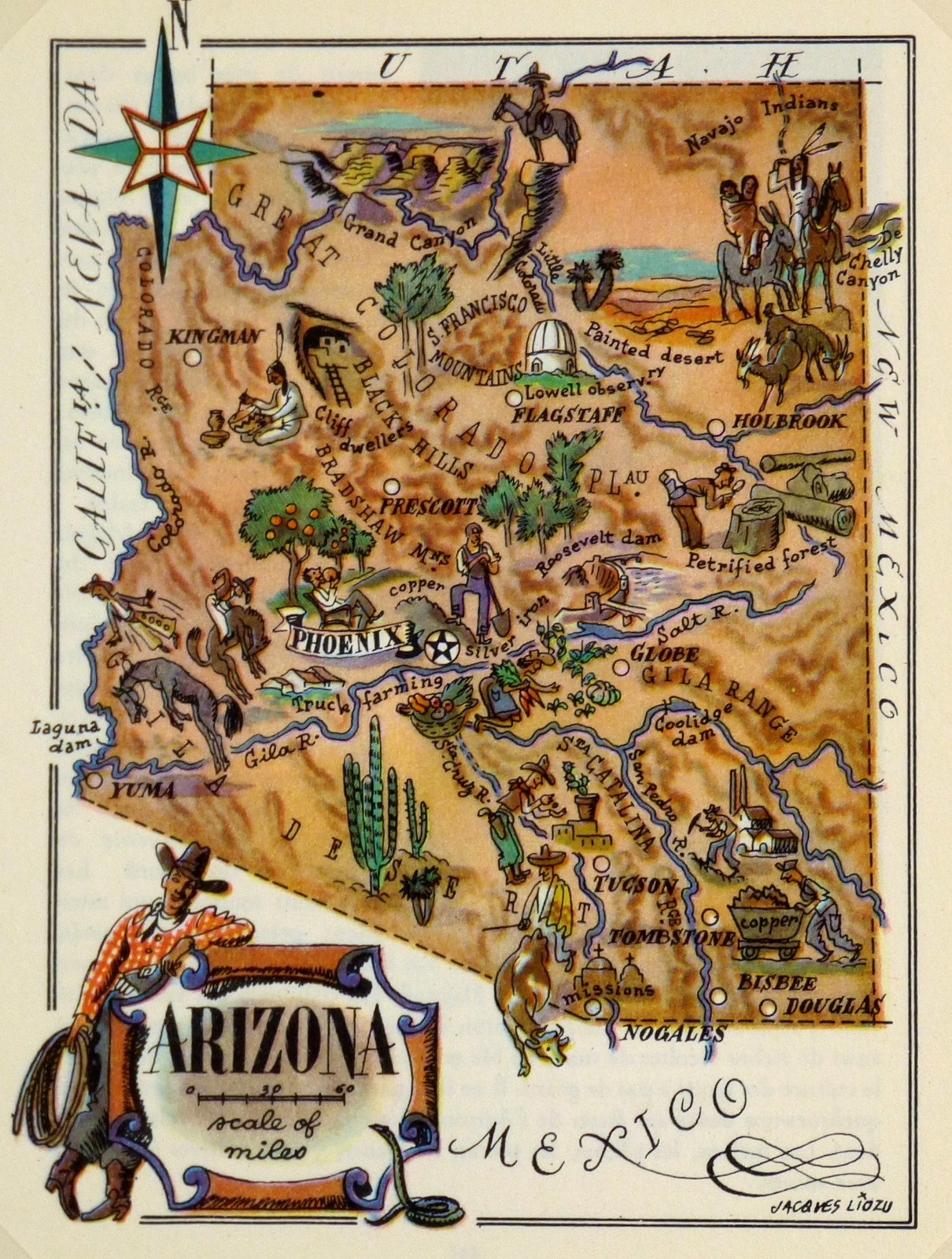 Arizona Vintage Pictorial Map (Small/Index Card size) | eBay
