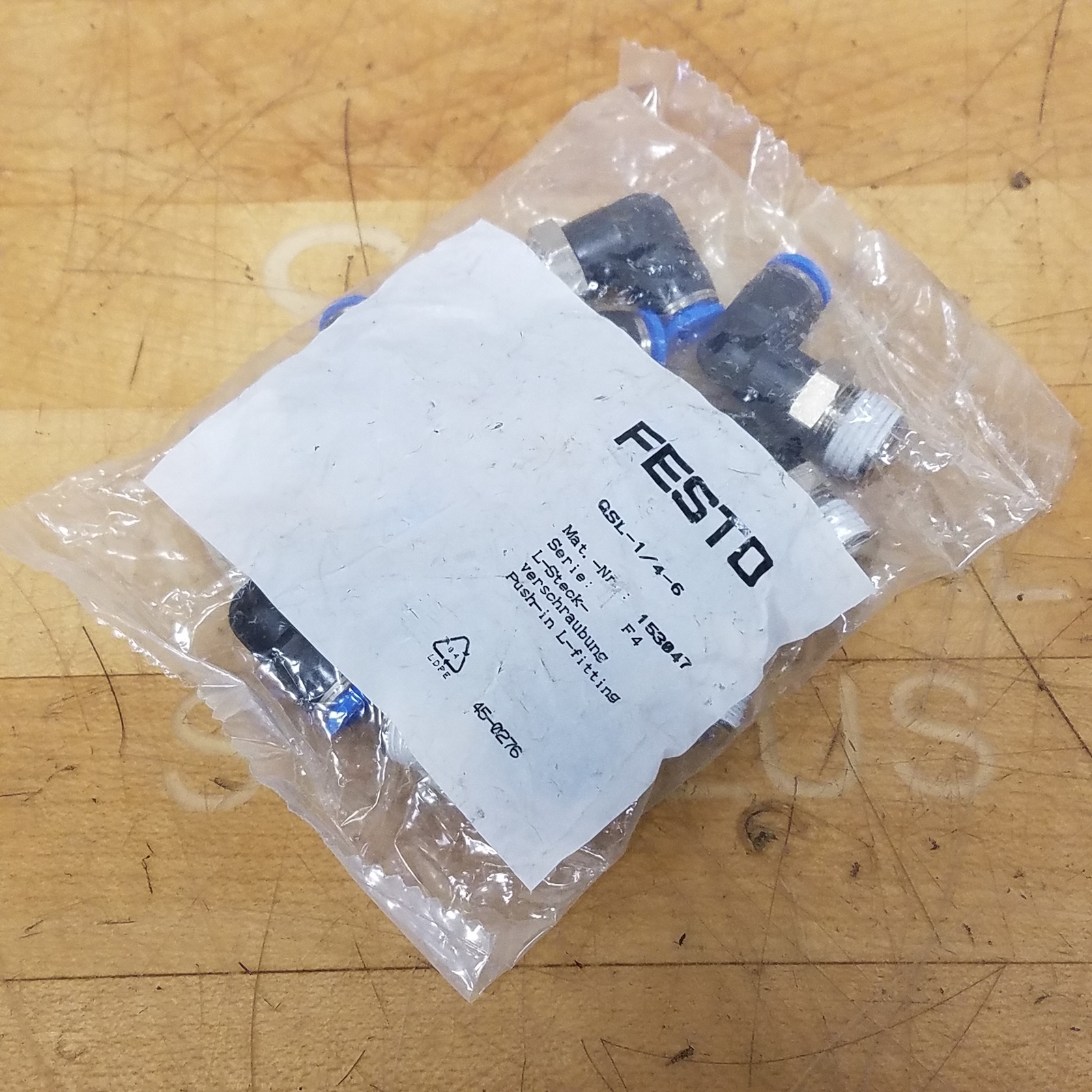 Festo QSL-1/4-6 Push-in 90 Degree (L-fitting) 1/4 NPT, 6mm O.D. Tube ...