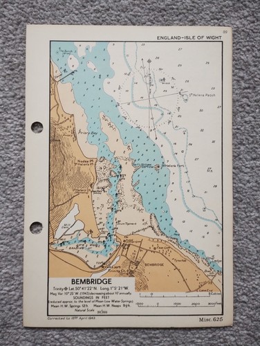 Bembridge, Isle of Wight - 1943 Vintage Admiralty Royal Navy Map | eBay UK
