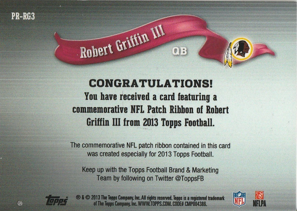 2013 Topps Ribbons Pink NFL Logo #PR-RG3 Robert Griffin III/99 | eBay