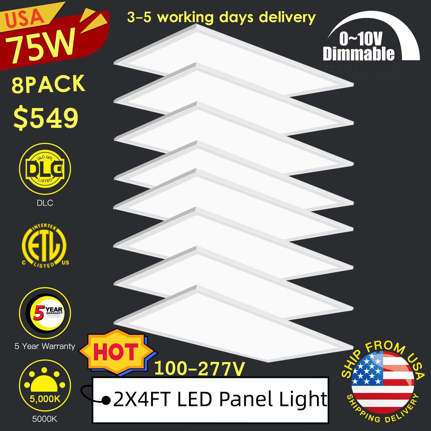 2x4 Foot LED Backlit Flat Panel, 0-10V Dimmable Recessed Troffer Lights ...