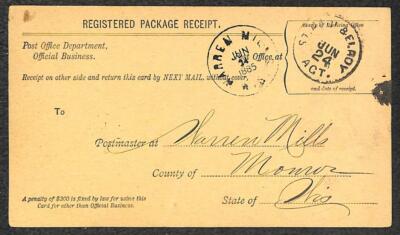 USA POST OFFICE REGISTERED PACKAGE RECEIPT WARREN MILLS WISCONSIN DPO ...